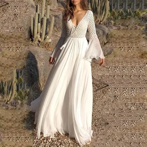 Flare Sleeve Maxi Dress Urban Boho Lace Long Dress From Bai06 22