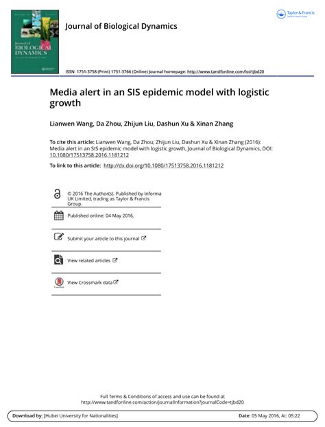 Pdf Media Alert In An Sis Epidemic Model With Logistic Growth