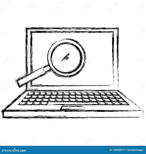 Laptop Computer With Magnifying Glass Stock Illustration Illustration Of Computer Design
