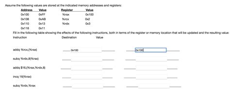 Solved Assume The Following Values Are Stored At The