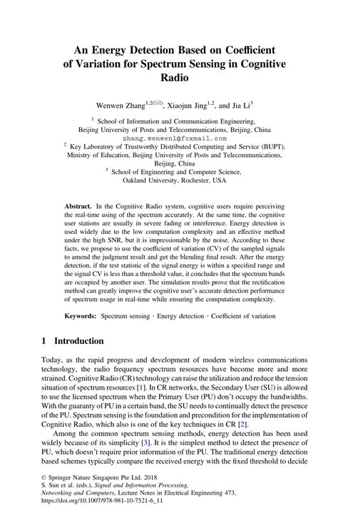 Pdf An Energy Detection Based On Coefficient Of Variation For Spectrum Sensing In Cognitive Radio