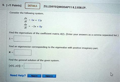 9 1 Points Details Zilldiffeqmodap11 82038ep Consider The Following