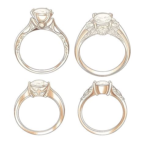 Premium Vector A Collection Of Hand Designed Solitaire Ring Designs In Sketch Style