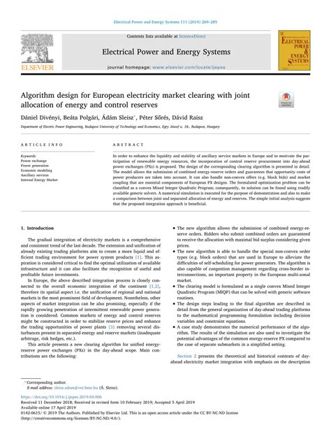 Pdf Algorithm Design For European Electricity Market Clearing With Joint Allocation Of Energy