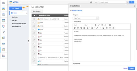 Create Notes Apptivo