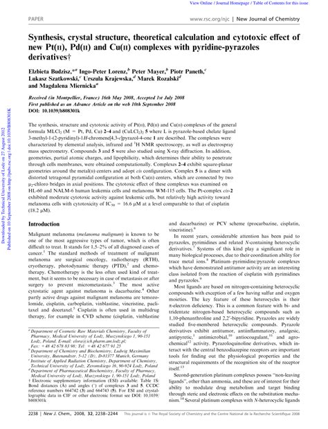 Pdf Synthesis Crystal Structure Theoretical Calculation And Cytotoxic Effect Of New Pt Ii