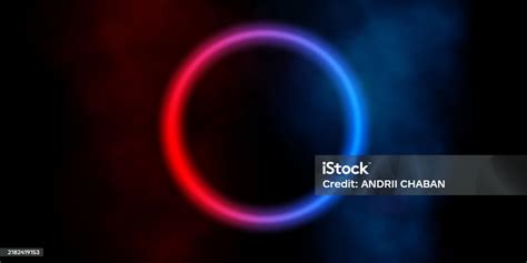 마법의 판타지 포털 황금빛 연기와 먼지가 있는 둥근 조명 프레임 미래형 텔레포터 빨간색과 파란색 네온 불빛이 투명한 배경에 야경을 비춥니다 조명 효과 0명에 대한 스톡 벡터