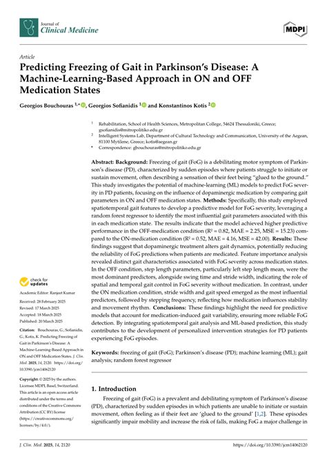 Pdf Predicting Freezing Of Gait In Parkinsons Disease A Machine Learning Based Approach In