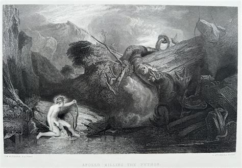 Jmw Turner Apollo Killing The Python Original Antique Engraving