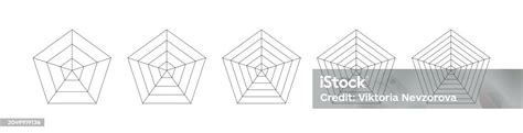 오각형 및 육각형 차트 5 포인트 레이더 또는 스파이더 다이어그램 용 구조화된 그래프 접근 방식으로 데이터를 시각화합니다 흰색