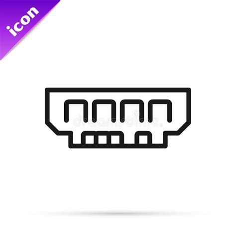Black Line Ram Random Access Memory Icon Isolated On White Background