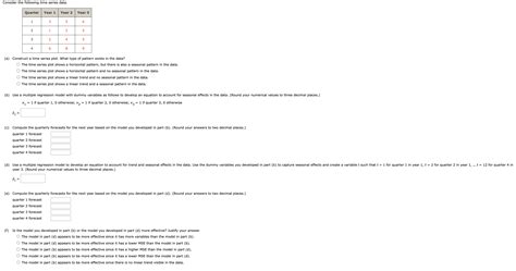 Solved Consider The Following Time Series Data A