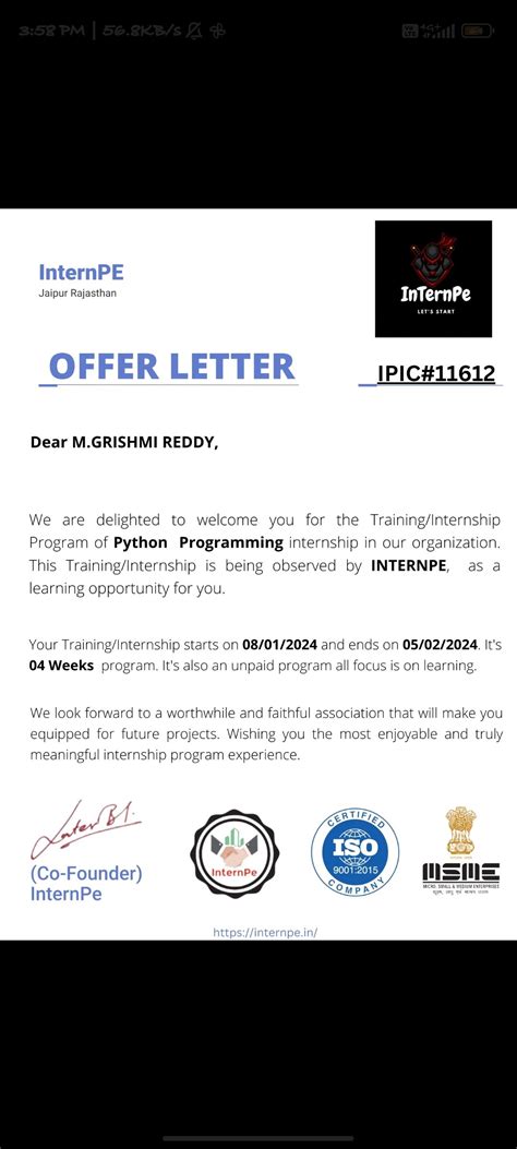 Grishmi Reddy Muddam On Linkedin Internpe