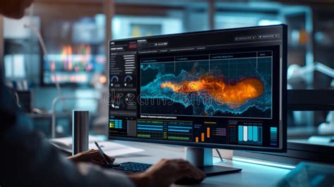 Interactive Interface Displaying Complex Data On Multiple Screens Stock
