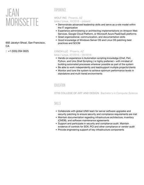 Unix Linux Resume Samples Velvet Jobs