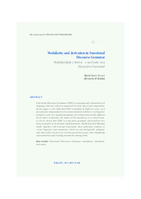 Pdf Modularity And Derivation In Functional Discourse Grammar