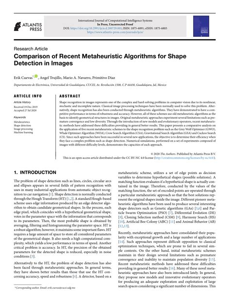 Pdf Comparison Of Recent Metaheuristic Algorithms For Shape Detection