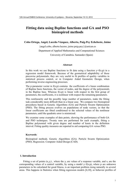 Pdf Fitting Data Using B Spline Functions And Ga And Pso Bioinspired Methods