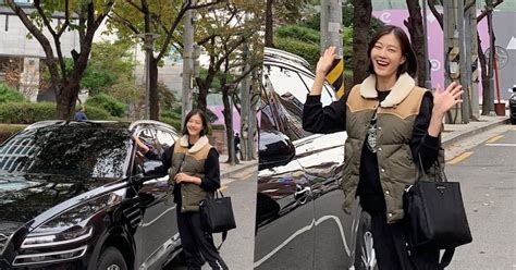 차 사고가 났어요이현이 고급 Suv 차량 옆에서 환한 미소 조선비즈