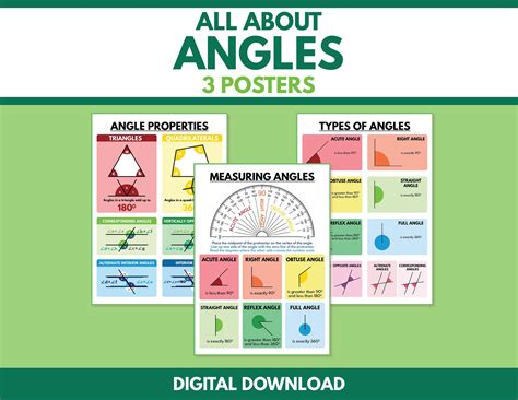 Angles Posters Set Types Of Angles Measuring Angles Properties
