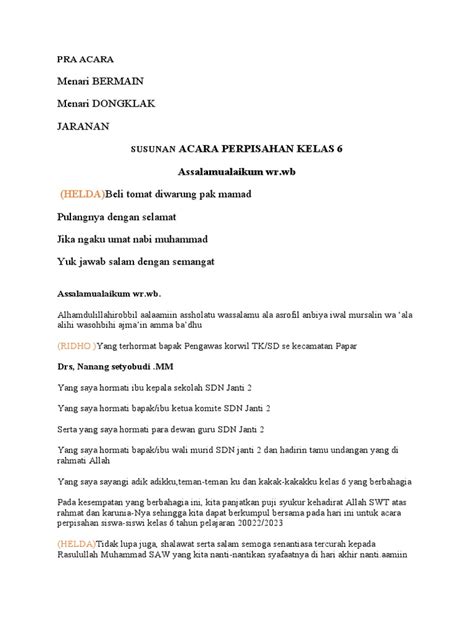Susunan Acara Perpisahan Kelas 6 Pdf