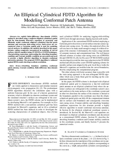 Pdf An Elliptical Cylindrical Fdtd Algorithm For Modeling Conformal Patch Antenna