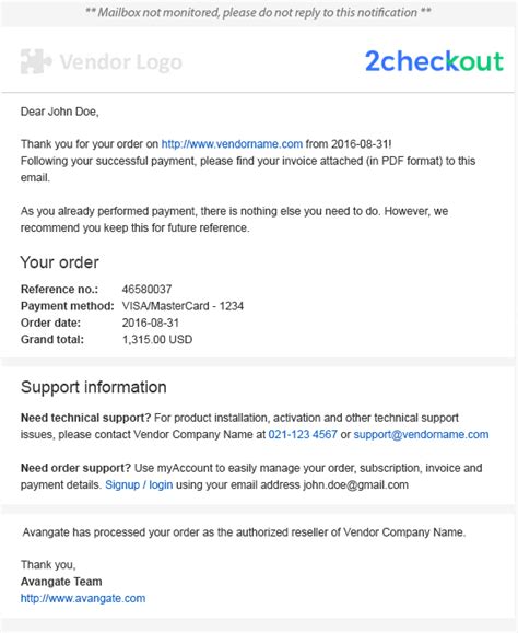 Invoice Email Documentation 2Checkout