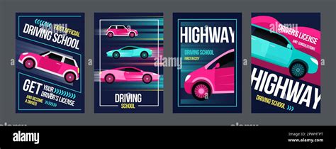 Driving School Posters Set Stock Vector Image And Art Alamy