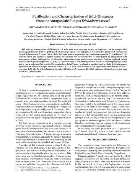 Pdf Purification And Characterization Of 1 3 Glucanase From The Antagonistic Fungus