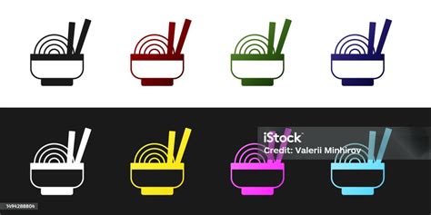 검은 색과 흰색 배경에 고립 된 그릇과 젓가락 아이콘에 아시아 국수를 설정합니다 길거리 패스트푸드 한국어 일본어 중국 음식 벡터 0명에 대한 스톡 벡터 아트 및 기타 이미지