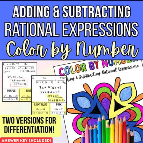Adding And Subtracting Rational Expressions Color By Number Activity