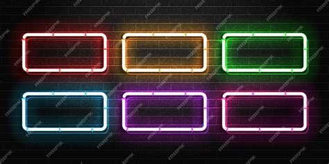 Реалистичная изолированная неоновая вывеска из прямоугольной рамки Премиум векторы
