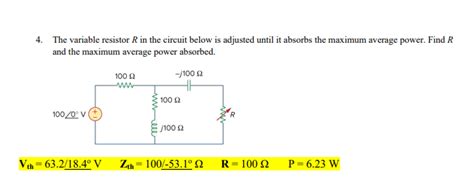 Solved The Variable Resistor R In The Circuit Below Is Chegg