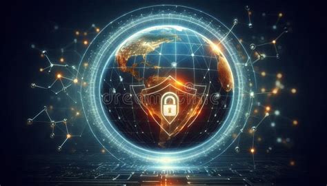 Global Corporate Cybersecurity Shield With Interconnected Network Nodes