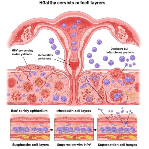 Cross Sectional Illustration Of The Cervix Showing Various Cell Layers