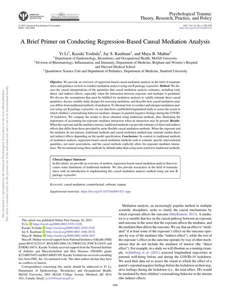 A Brief Primer On Conducting Regression Based Causal Mediation Analysis Request Pdf