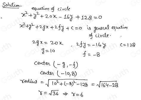 solved find the center and radius of the circle represented by the