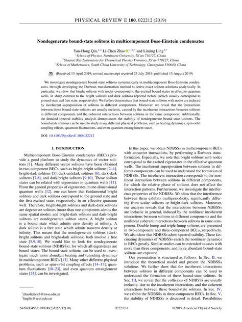 Pdf Non Degenerate Bound State Solitons In Multi Component Bose Einstein Condensates
