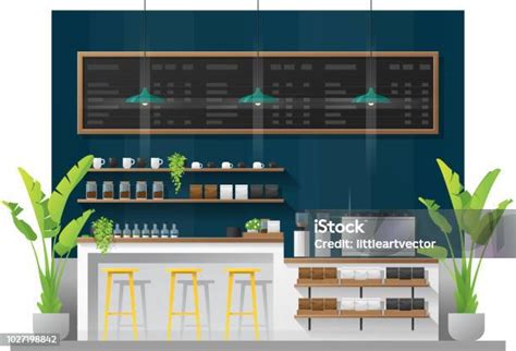 현대 커피숍 카운터 바 벡터 일러스트 레이 션의 실내 장면 0명에 대한 스톡 벡터 아트 및 기타 이미지 0명 가구 가정