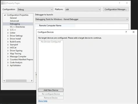C Kernel Debugger Adding Target Device Yields Error While