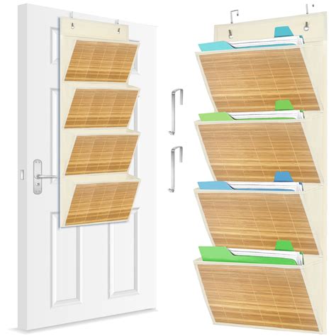 Luxury Over The Door File Organizer With Bamboo Cover 4 Spacious Pockets For Hanging File