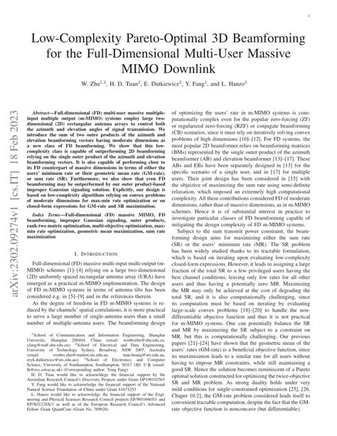 Pdf Low Complexity Pareto Optimal 3d Beamforming For The Full