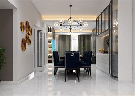 Premium Photo Photo A Dining Room With A Chandelier Hanging From The Ceiling