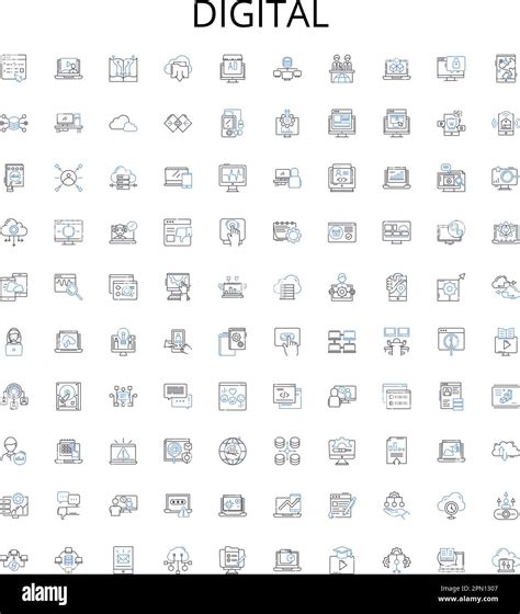 Digital Outline Icons Collection Technology Computing Electronics Network Digitalization