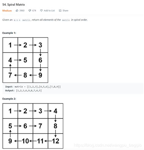 高频刷题 54 Spiral Matrix Csdn博客