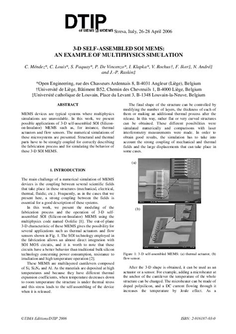 Pdf 3 D Self Assembled Soi Mems An Example Of Multiphysics Simulation
