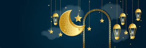 초승달 별 모스크 랜턴이슬람 라마단 카림 배너 배경 벡터 그림입니다 라마단 랜턴 다크 블루 골드 컬러풀와이드 배너 디자인 배경 0명에 대한 스톡 벡터 아트 및 기타 이미지
