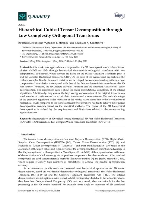 Pdf Hierarchical Cubical Tensor Decomposition Through Low Complexity Orthogonal Transforms