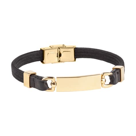Pulsera De Nailon Negro Y Piel Negra Con Motivo En Acero Ip Dorado Duward