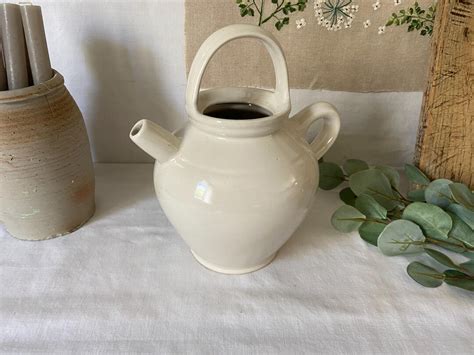 White Provencal Gargoulette In Glazed Stoneware Vintage French Pot